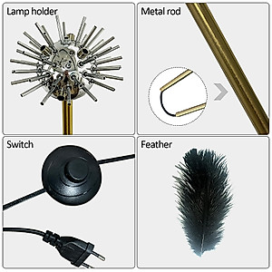HDXZTQ Floor Lamp， Standing Lamp Tall Feather Floor Lamps 62.9in Black Floor Lamps for Living Room Foot Switch / 6*G4 Feather Lamp (Black Floor lamp)