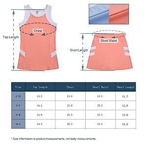 Girls Tennis Golf Dress Girls Tank Top and Tennis Golf Skirt with Built-in Shorts Outfit Set, Blue, 6(S)