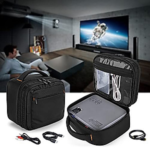 CURMIO Double Layers Projector Case, Mini Projector Carrying Bag Compatible with DR.J Professional and QKK Mini Projector, Black