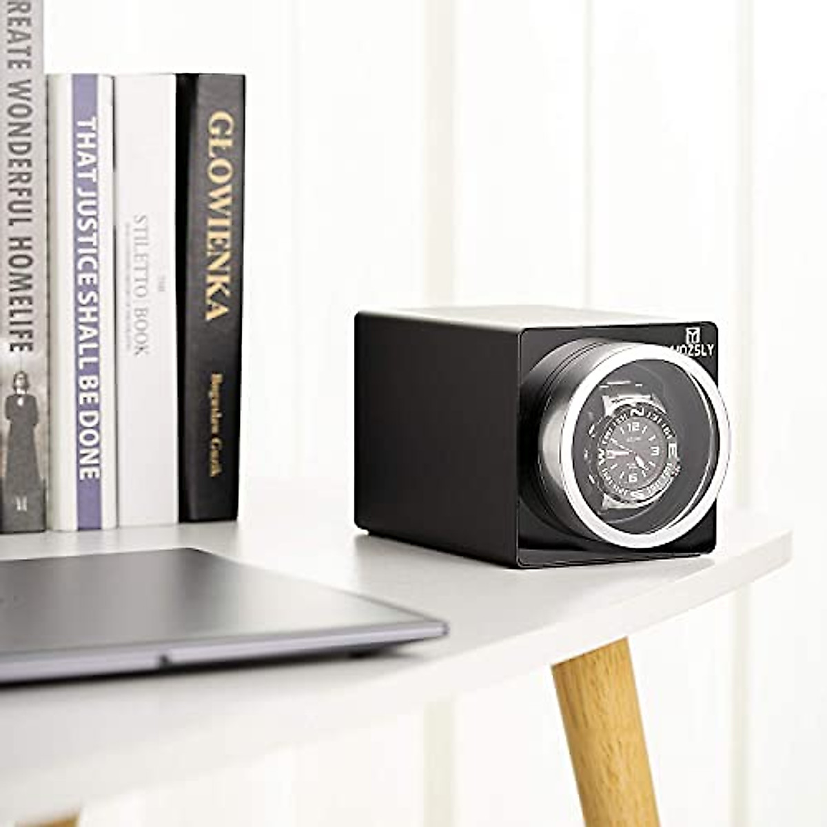 MOZSLY Watch Winder for Automatic Watches 12 Rotation Mode with Quite Motor Metal Black