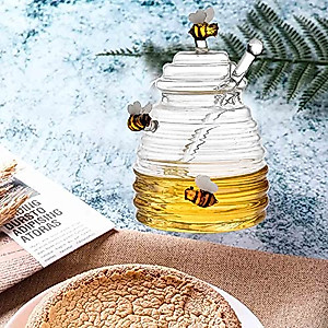 Mersuii 300 ML Honey Dish Honey Jar with Dipper and Lid Large Glass Jar Honey Pot Wooden Honey Dippers Glass Honey Dispenser Containers for Store Honey Syrup Jam Jelly Home Kitchen