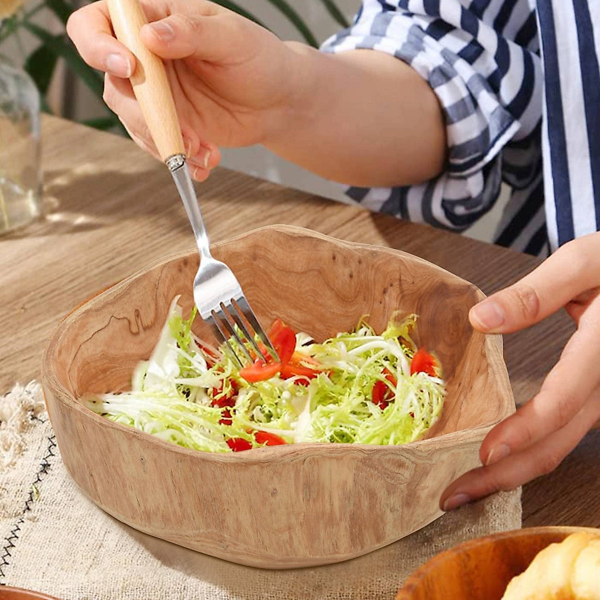 HANFAIRS Household Fruit Bowl Wooden Dish Fruit Plate Wood Carving Fruit Plate Wood 20-24 Cm