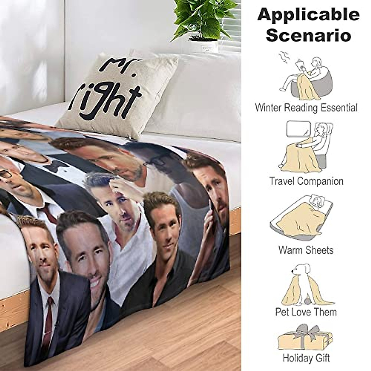 Ryan Reynolds Soft Comfortable Warm Flannel Throw Blanket for Couch Sofa Bed 50" x40"