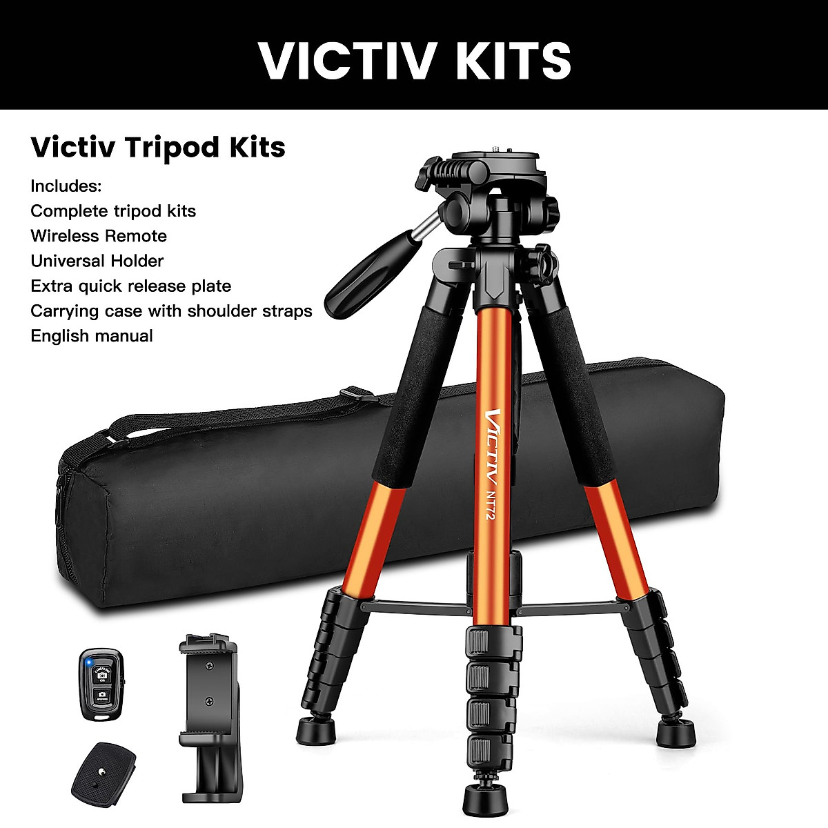 Camera Tripod, 72" Camera Tripod Stand with Remote, Heavy Duty Tripod for Video, Aluminum Tripod Stand with Bag, Complete Tripod Unit for Canon Nikon Sony, Perfect for Phone & Camera Photography