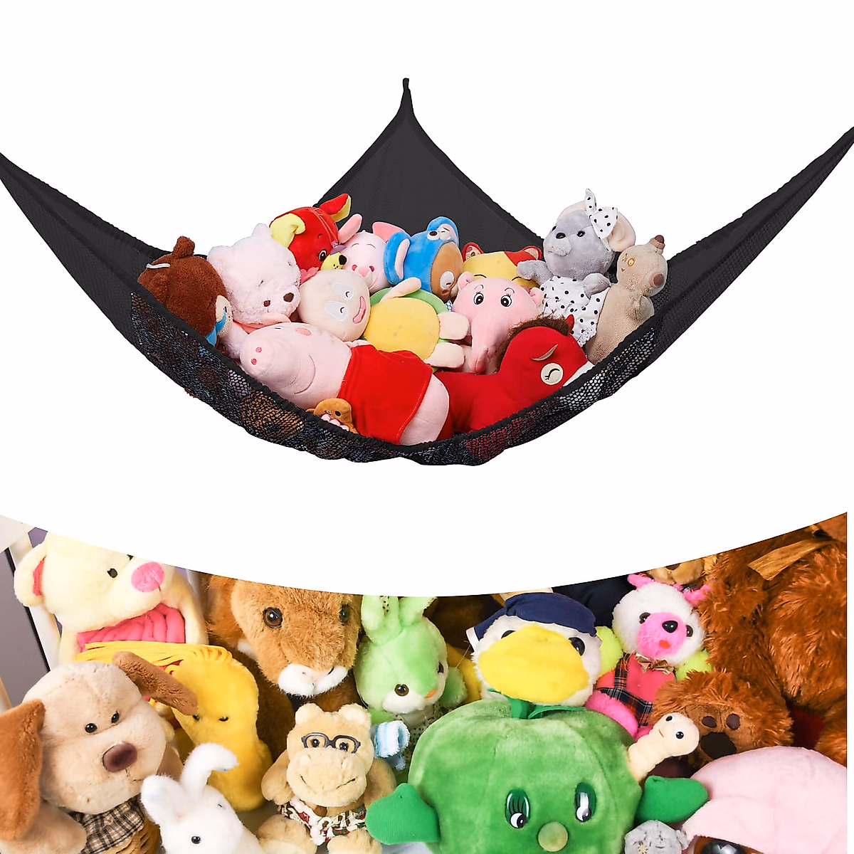 LXUNYI Stuffed Animal Net or Hammock, Net for Stuffed Animals, Plush Toy Net Hammock for Stuffed Animals with Tassels Wall Corner Mesh Stuffed Toys Hanging Net Hammock Organizer (White)