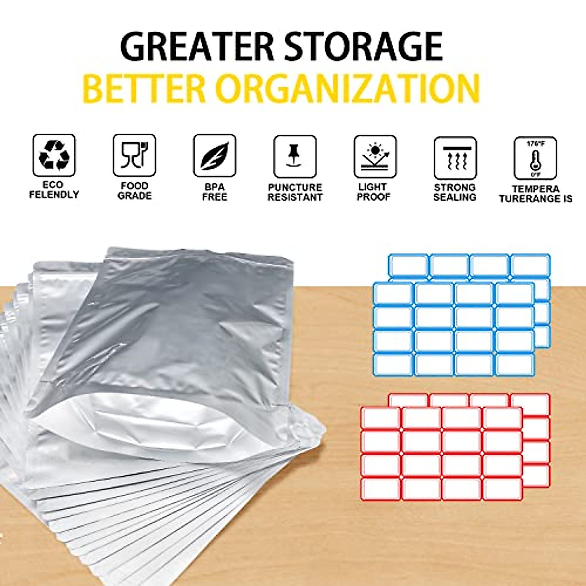 35 Pack 1 Gallon Mylar Bags For Food Storage with Oxygen Absorbers 400cc, Extra Thick 10 Mil - 10" x 14" , Stand-Up Zipper Pouches Resealable, Suitable for Long-term Storage of Food, Light-proof, Moisture-Proof, Odor-Proof, and Heat-Sealable Fresh Saver P