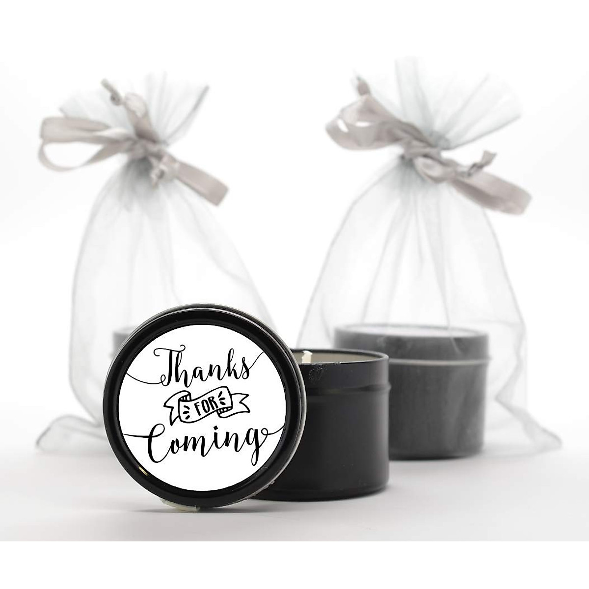 Candles and Favors Thank You Stickers, 48 Round White Labels, Perfect for Baby Shower or Wedding Favors