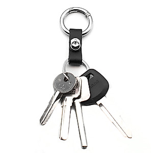 INFIPAR Circle Carabiner Keychain Clip Quick-Release Spring Ring & Anti-Lost Ring Attach Leather Key Chain, No Screwdriver Required, 1 Pack, Black - Newest Version