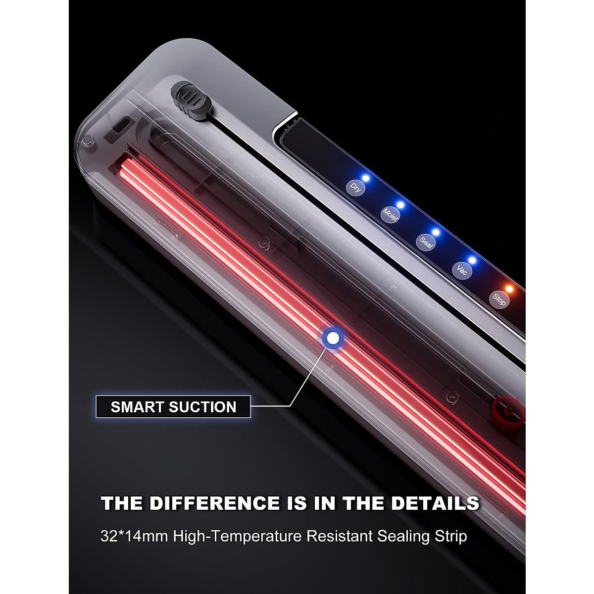 Vacuum Sealer Machine,75KPa Suction Power Food Vacuum Saver with Starter Kits with 10 Bags, Automatic Vacuum Sealer for Food Storage, Outside Cutter,Moist&Dry Mode