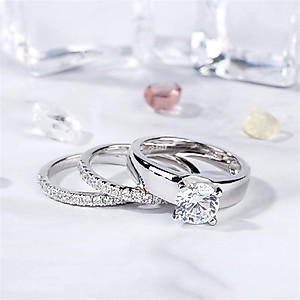 Jeulia 3 PC Ring Channel Wedding Set 2.5 Carat Round Cut Diamond Sterling Silver Band Rings CZ Cubic Zirconia Bridal Engagement Rings for Women (8)