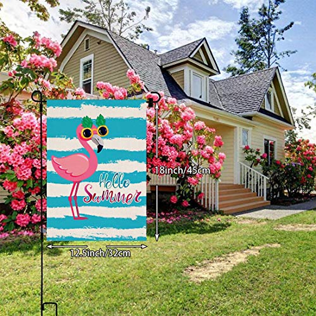 Hello Summer Funny Flamingo Small Garden Flag Vertical Double Sided Burlap Yard Outdoor Decor 12.5 x 18 Inches (152543)