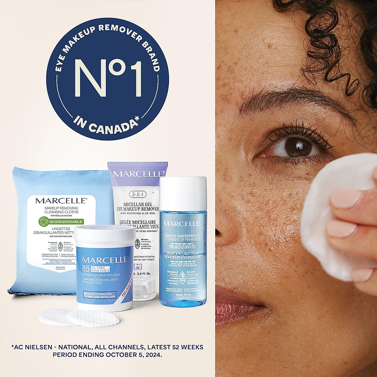 Marcelle Oil-Free Eye Make-Up Remover Pads, Sensitive Eyes, Long-Wearing Makeup Removal, Micellar Technology, Hypoallergenic, Fragrance-Free, Paraben-Free, Alcohol-Free, Cruelty-Free, 85 Pads