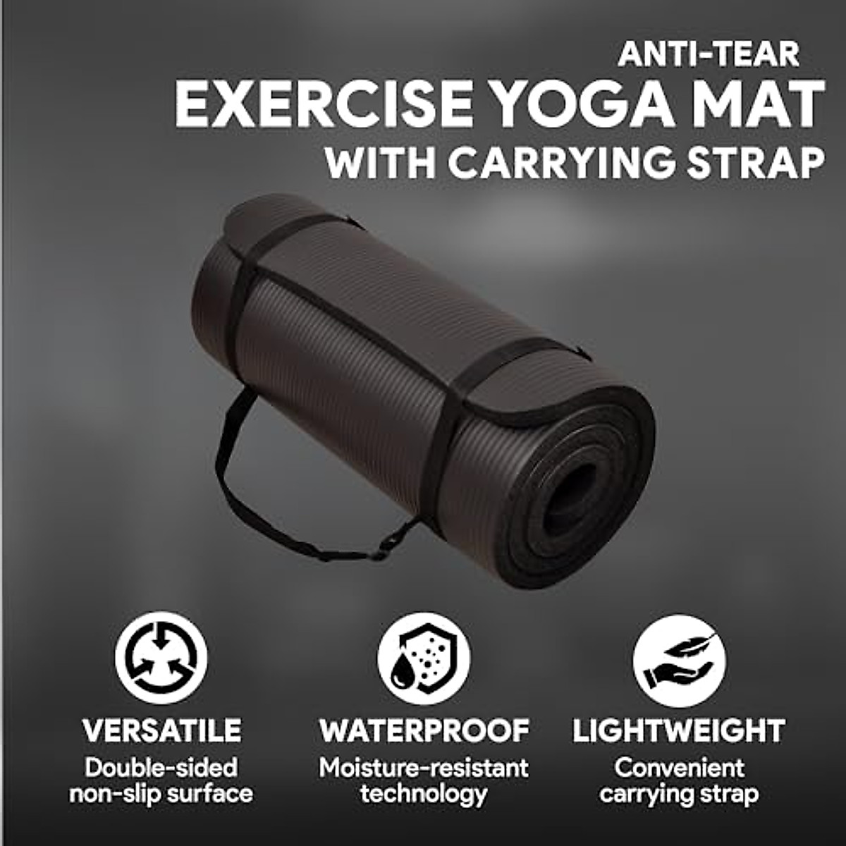 BalanceFrom All-Purpose 1-Inch Extra Thick High Density Anti-Tear Exercise Yoga Mat with Carrying Strap (Black)