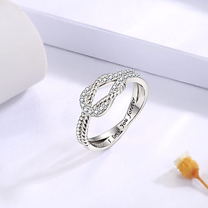 Mother Daughter Knot Ring for Women - Sterling Silver Square Knot Ring Engraved "I Love You Forever" Mothers'Day Birthday Christmas Jewelry Gift for Mother Daughter