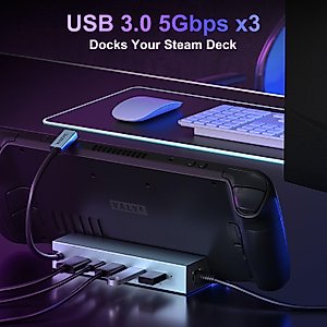 Docking Station for Steam Deck, KOZYC 6 in 1 Stream Deck Dock with HDMI 2.0 4K 60Hz, 1Gbps RJ45 Ethernet, 3 USB 3.0 5Gbps, and 100W Charging USB-C Port Compatible with ROG Ally, Steam Deck, Laptop