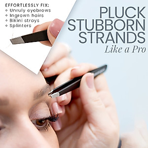 Tweezer Guru Eyebrow Tweezer Set (4-Piece) for Women & Men - Professional Slant and Pointed Tweezers Set with Case - Precision Tweezers Kit for Facial Hair, Splinter and Ingrown Hair Removal