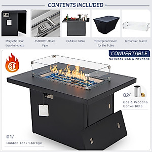 BULEXYARD Aluminum Patio Furniture Set with 43" Propane Gas Fire Pit Table, 9 Pieces Outdoor Furniture Sectional Sofa Large Conversation Sets (9 Pcs-A, Grey/Light Grey W/Firepit)