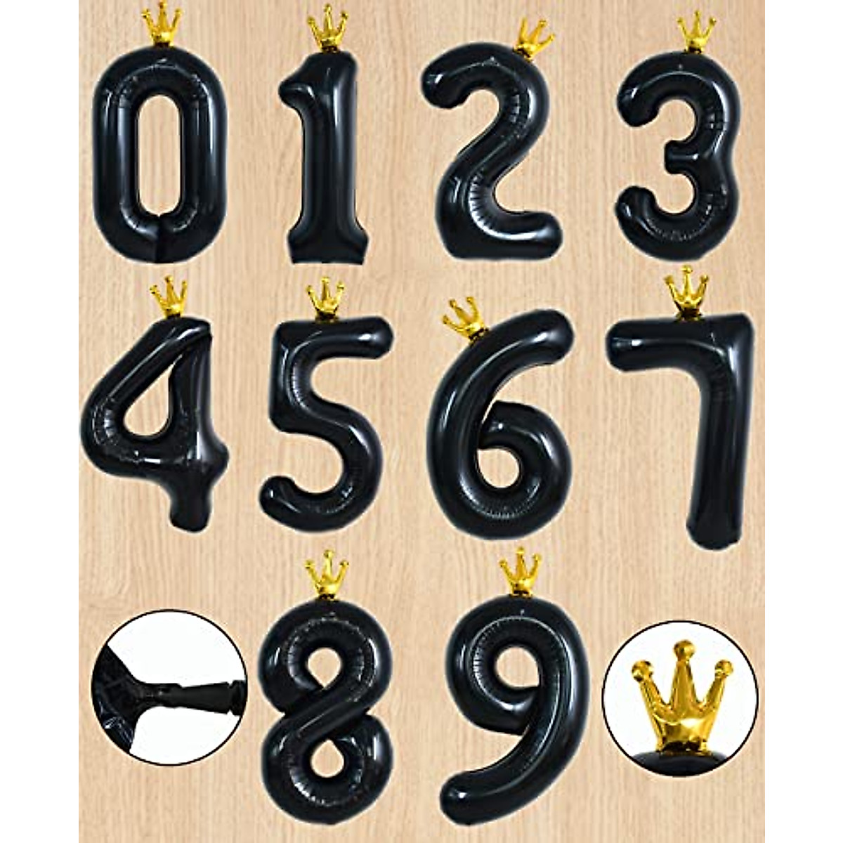 TONIFUL Crown Black 40 Inch Large Number Balloons 0-9, Crown Foil Mylar Big Digital Balloon Number 8 Digit Eight for Birthday Party Wedding Bridal Shower Engagement Photo Shoot Anniversary (Black 8)