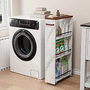 Frylr Slim Storage Cart - 6'' Wide Narrow Storage Cabinet for Small Spaces,Kitchen Carts on Wheels with Storage for Narrow Space on Bathroom, Laundry Room-33 inch Height(White)