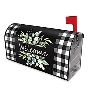 Spring Welcome Mailbox Covers Magnetic Standard Size 18" x 21", Buffalo Plaid Wreath Mailbox Covers Mail Wraps Cover Letter Post Box for Gardern Yard Outdoor Decor