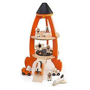 Tender Leaf Toys - Cosmic Rocket Set - 11 Pcs Wooden Rocket and Outer Space Themed Playset for Kids - Develop Imaginative Role Play and Science Interest - Age 3+