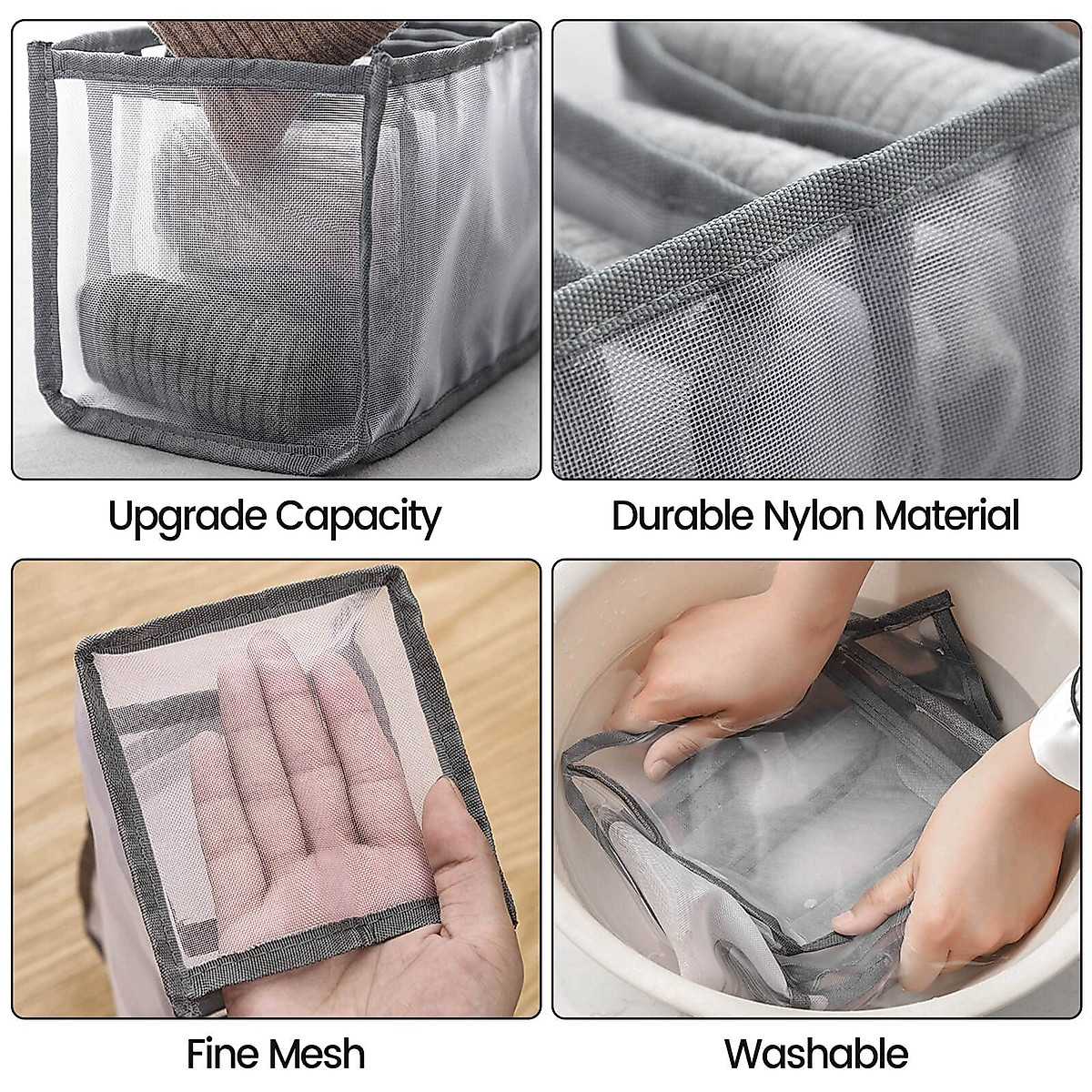 6Pcs Underwear Bra Draw Organizer Storage Box Foldable Drawer Closet Organizer Boxes Wardrobe Closet Storage Organizers for Underwear Bra Socks Underpants Panties and Ties(Grey, 6/7/11)