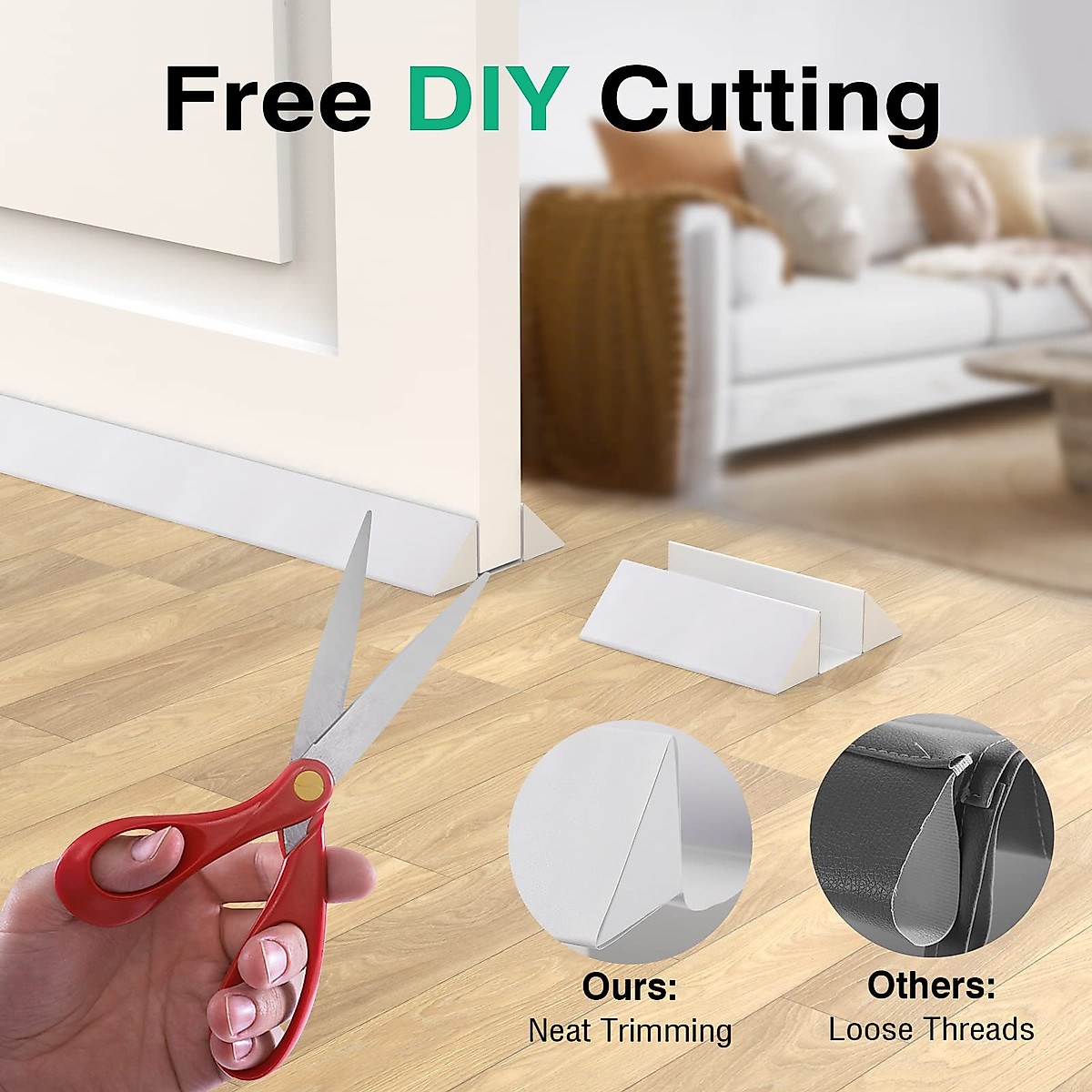 Lewondr Door Draft Stopper 36 Inch Under Door Draft Noise Blocker Waterproof Cuttable Triangle Strong Adhesive Weather Stripping Door Seal Under Door for Reduce Dust Air Door Sweep, White