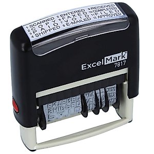 ExcelMark 12 Phrase Self-Inking Date Stamp - 2" x 1/4" Impression - Black Ink (7817)