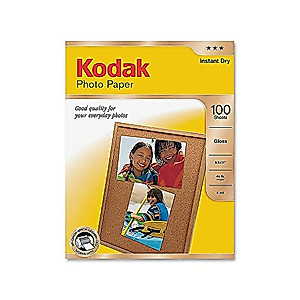 Kodak Photo Paper for inkjet printers, Gloss Finish, 7 mil thickness, 100 Sheets, 8.5” x 11” (8209017)