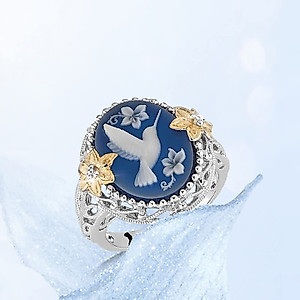 Flower Hummingbird Ring for Women CZ Simulated Diamond Ring Engagement Wedding Band Vintage Rings (A, 9)