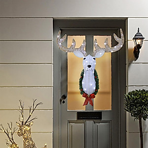 WATERGLIDE Lighted Christmas Wall Decor Reindeer Head, 28" Pre-Lit 3D Rudolph Hanging Wreath with Battery Operated, 8 Modes & Timer, Light Up for Front Door Window Indoor Outdoor Festive Xmas Holiday