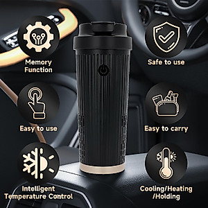 LILOOVKE Smart Cup Car Electric Cooling and Heating Cup 12V Car Travel Heating Cup Smart Coffee Mug 12oz Insulated Mug for Car/Office/Home/Travel Multi-function Temperature Control Electric Kettle