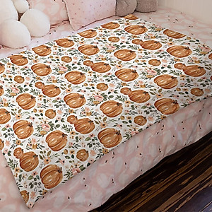 HawSkgFub Fall Thanksgiving Pumpkins Floral Baby Blanket Girls Gift, Boho Autumn Holiday Flower Flannel Fleece Nursery Bed Receiving Blankets, Soft Newborn Toddler Infant Kids Crib Bedding 30 x 40