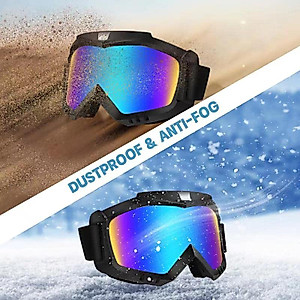 Lievermo Dirt Bike Goggles, Motorcycle Goggles, 2 Pack ATV Goggles, Riding Goggles, Ski Goggles, Windproof Glasses, Racing Helmet Goggles for Adults Men Women Youth Kids (Colorful + Clear)