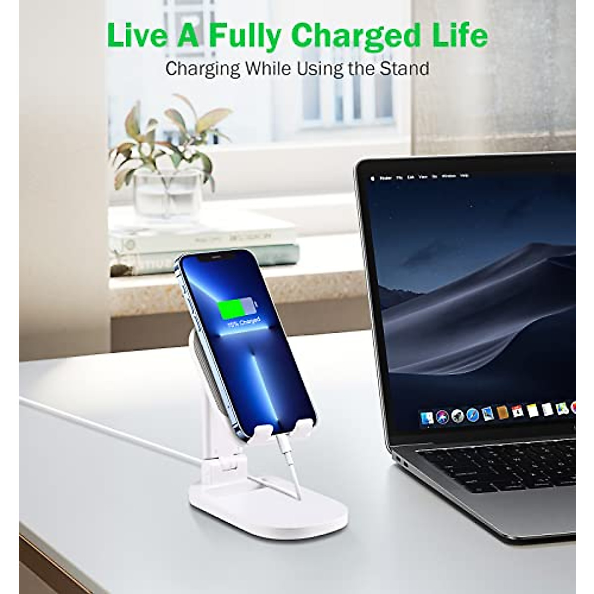 Foldable Cell Phone Stand for Desk,Height Adjustable Holder Portable Cellphone Cradle Desktop Dock Compatible with iPhone 14 13 12 Pro Max Mini Se,Samsung Galaxy S23 S22 4-8'' Smartphone