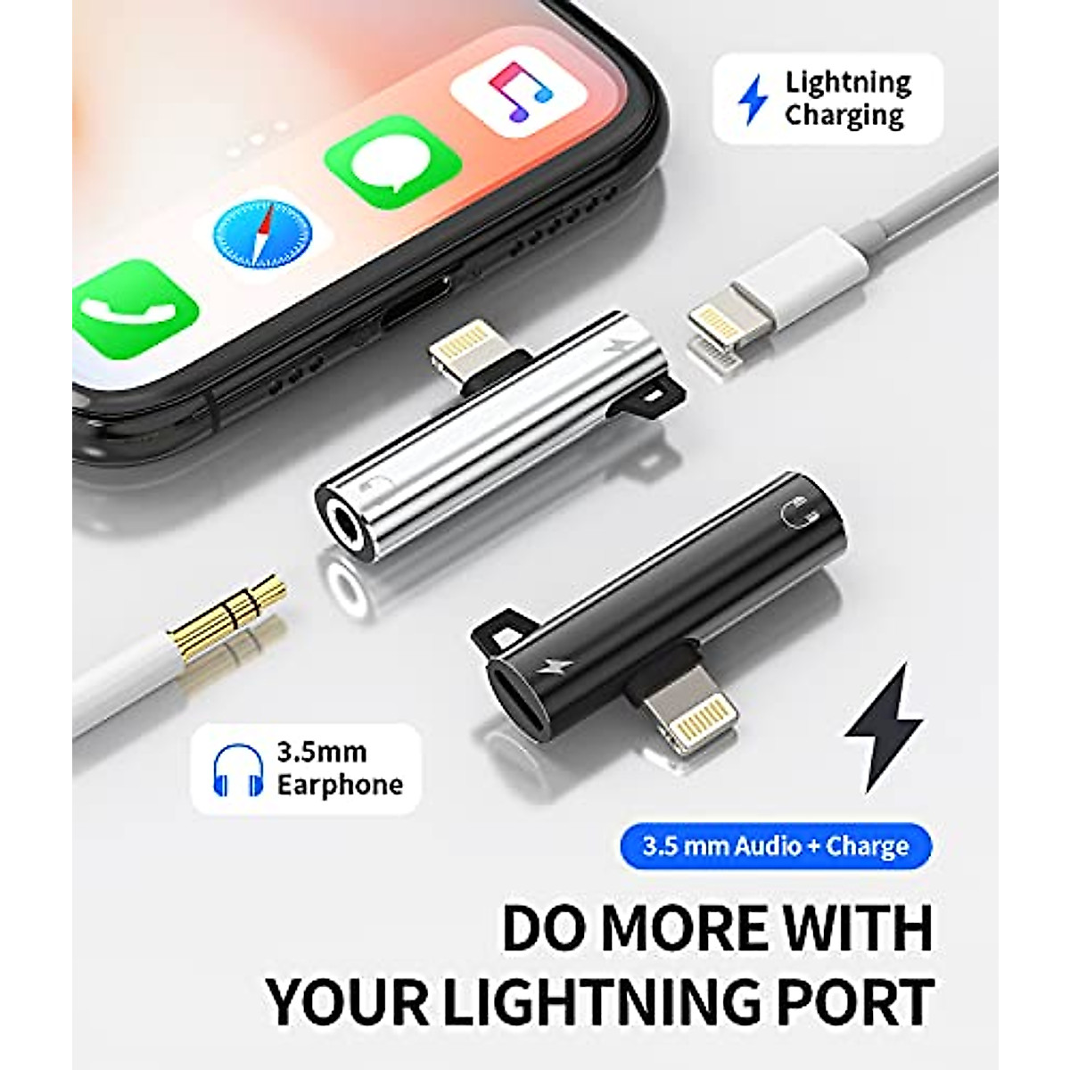 Headphone Adapter Lightning to 3.5mm AUX Audio Jack and Charging Dongle Earphone Headset Splitter Compatible with iPhone 11 12 13 Mini pro max xs xr x 7 8 Ipad Air para Y Cable Cord Converter Earbud
