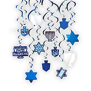 The Dreidel Company Hanukkah Swirl Decorations, Includes 12 Swirls with Foil Hanukkah Cutouts 24" and Swirls Alone Hang 18" (Single)