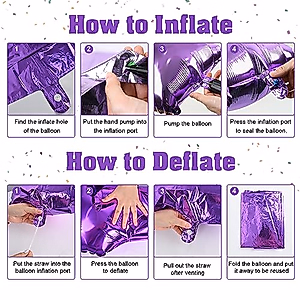 Purple Number Balloons, 40 Inch Foil Large Balloons, Helium Self Inflating Number Balloon for Girls Women 10th 20th Birthday Party Bridal Shower Anniversary Ceremony Party Decoration Supplies