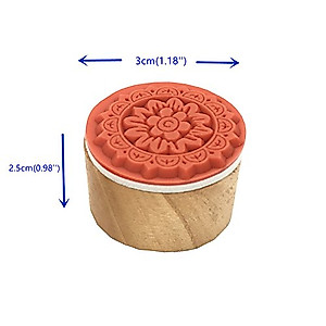 6 Pcs Flower Pattern Round Wooden Rubber Stamp for Scrapbooking and Wedding Invitation Cards (Flower Design)