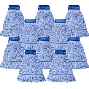 Gejoy 10 Pack 24oz Mop Head Replacement Commercial Cleaning Mop Head Wet String Blue Mop Head Refills Heavy Duty Cotton Industrial Mophead Large Looped End Microfiber Mop Heads for Floor Cleaning