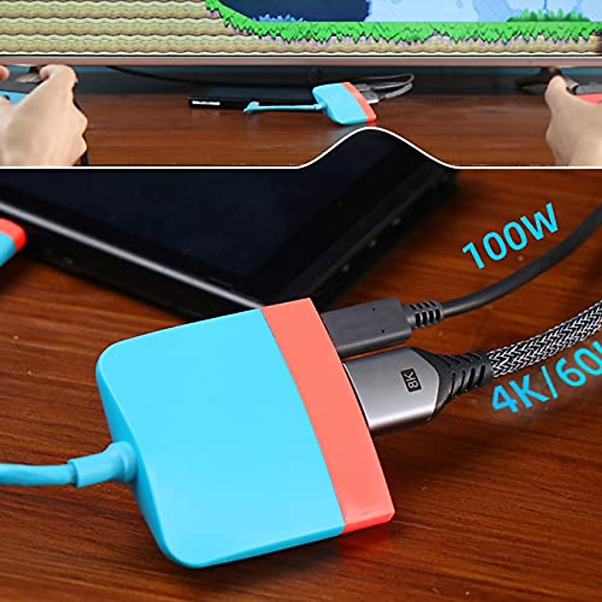 CUJUX Switch TV Dock for Portable Docking Station USB C to 4K HDMI-Compatible USB 3.0 PD (Color : Red and Blue)