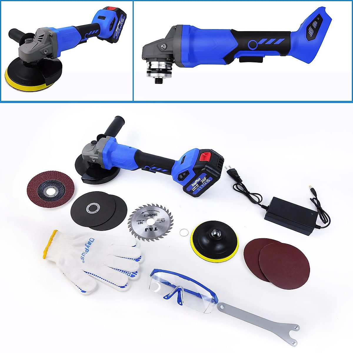 Cordless Angle Grinder 4.5 Inch, 10000 RPM, with 3000mAh Battery, Grinding Wheel, Cutting Wheels, Side Handle, Goggles, Storage bag, Lightweight Compact Electric Grinder for Cutting Grinding