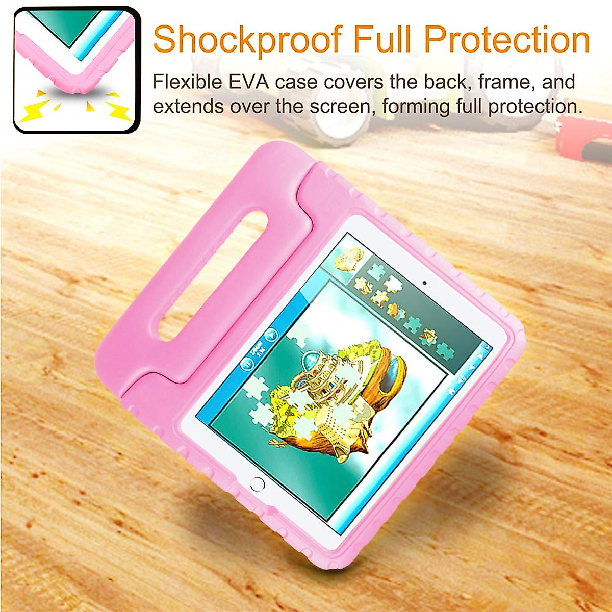Fintie Case for iPad 6th Generation 2018 / iPad 5th Generation 2017 / iPad Air 2 / iPad Air (9.7 Inch) - Kiddie Series Light Weight Shock Proof Convertible Handle Stand Cover Kids Friendly, Pink