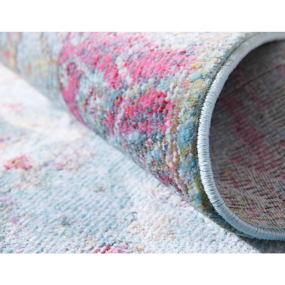 Unique Loom Baracoa Collection Bright Tones Border Vintage Traditional Area Rug, Rectangular 5' 5" x 8' 0", Blue/Pink