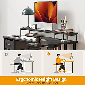 CubiCubi L Shaped Computer Desk with Monitor Stand & Shelves, 47 Inch Corner Home Office Desk Writing Table with Storage Drawer, Brown