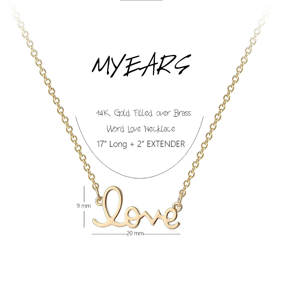 MYEARS Women Word Love Necklace Gold Cursive Pendant 14K Gold Plated Simple Dainty Chain Everyday Jewelry