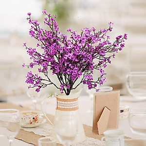 Uieke Artificial Flowers Babys Breath Flowers 4 Bundle Faux Artificial Gypsophila Bouquet Real Touch Fake Silk Flowers for Wedding Party DIY Home Garden Decor (Purple)