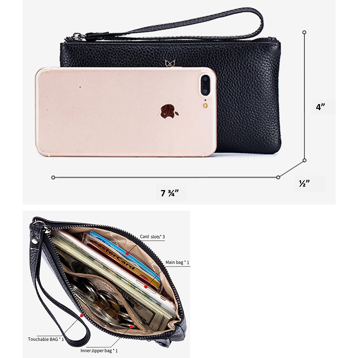 Genuine Leather Touch Screen Phone Clutch Bag Wristlet Handbag Wallet for Women Girls (Green)