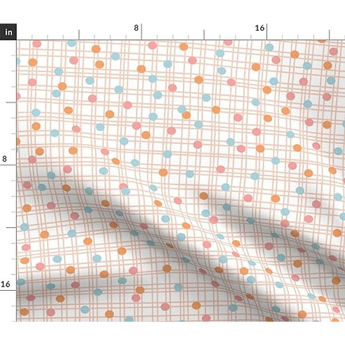 Spoonflower Fabric - Plaid Polka Dots Polkadot Grid Lines Pink White Orange Blue Stripes Printed on Cotton Poplin Fabric by The Yard - Sewing Shirting Quilting Dresses Apparel Crafts