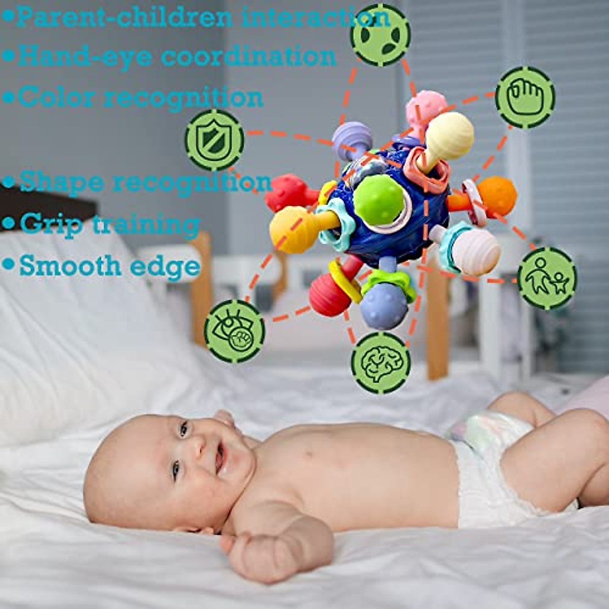 AIVIAI Baby Teething Toys for 0-6 Months, Sassy Teethers Rattle Toy for Babies 6-12months Sensory Baby Toy Grasping Chew Infants Toys (Blue)